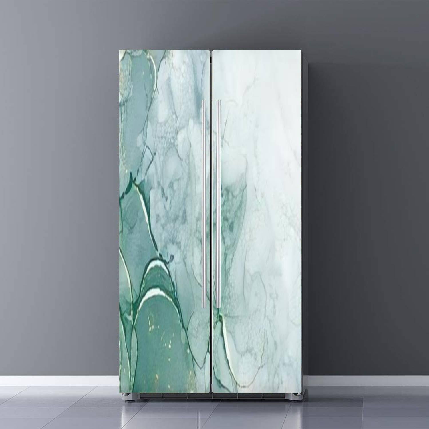 Self Adhesive Vinyl Refrigerator Wrap Set Pastel Cyan Mint Marble ...