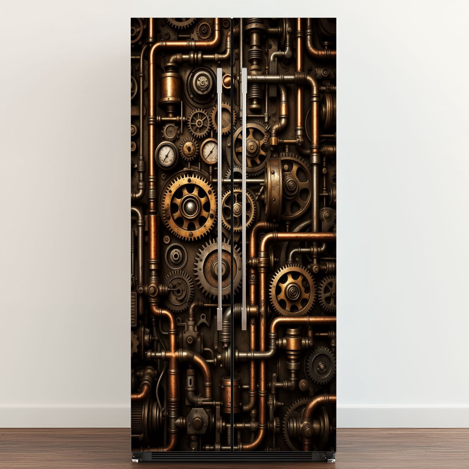 Self Adhesive Vinyl Refrigerator Wrap Set Steampunk Mechanical Gears ...