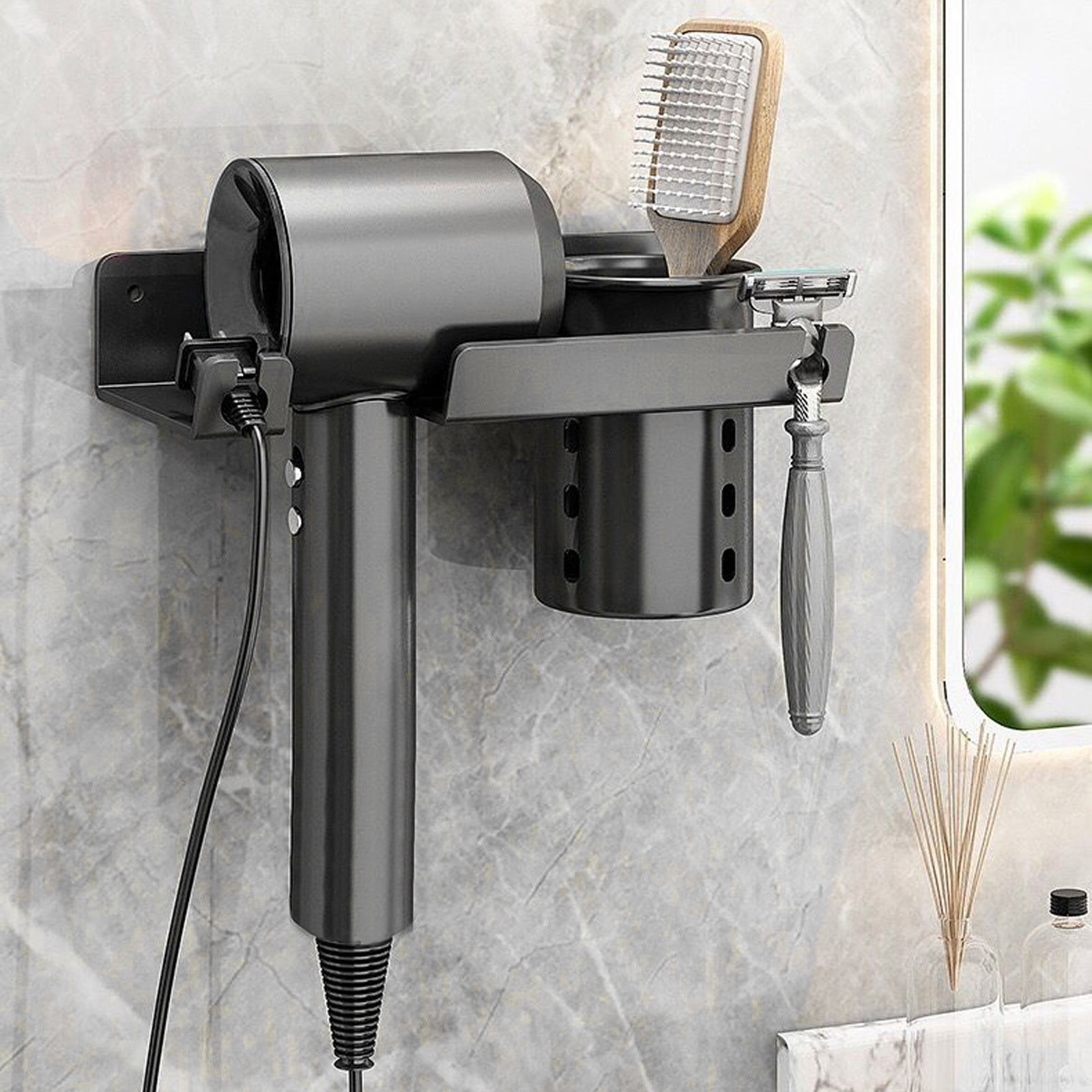 Self Adhesive Wall Mounted Hair Dryer Holder | Metal Organizer Rack for ...
