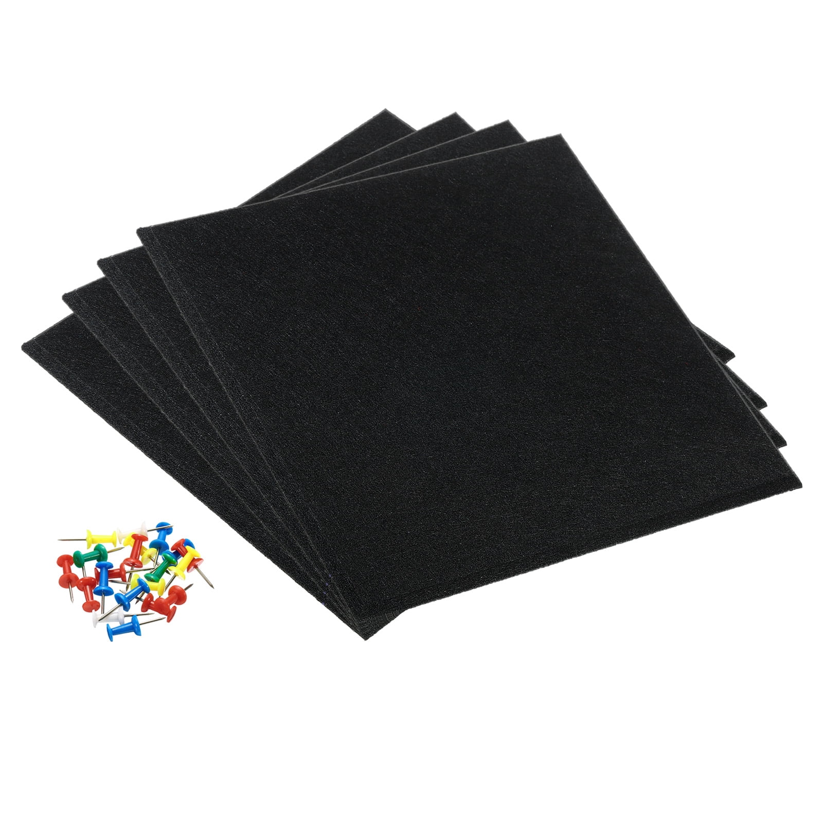 Self Adhesive Wall Square Bulletin Felt Board Tile with Push Pin, Black ...