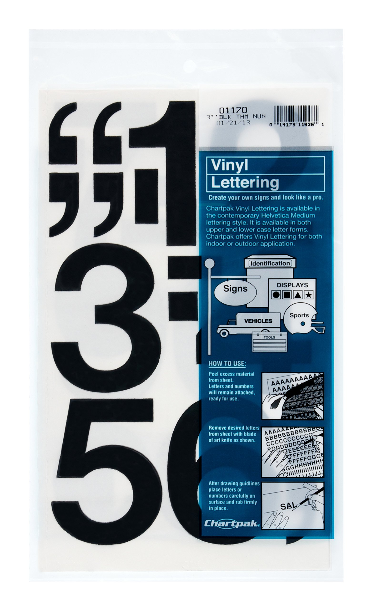 Self-Adhesive vinyl numbers, 3 inches high, black, 10 per pack (01170 ...
