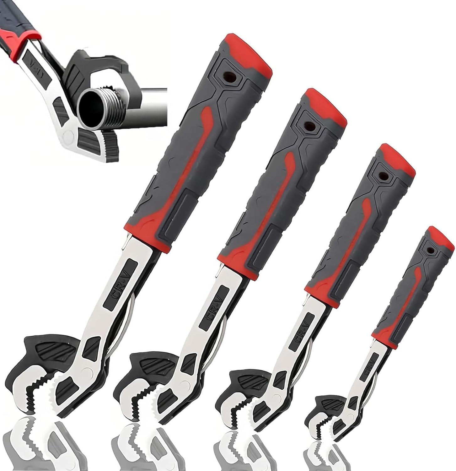 Self Adjusting Pipe Wrench Set, 6/8/10/12 Inch Self Locking Wrench Auto ...