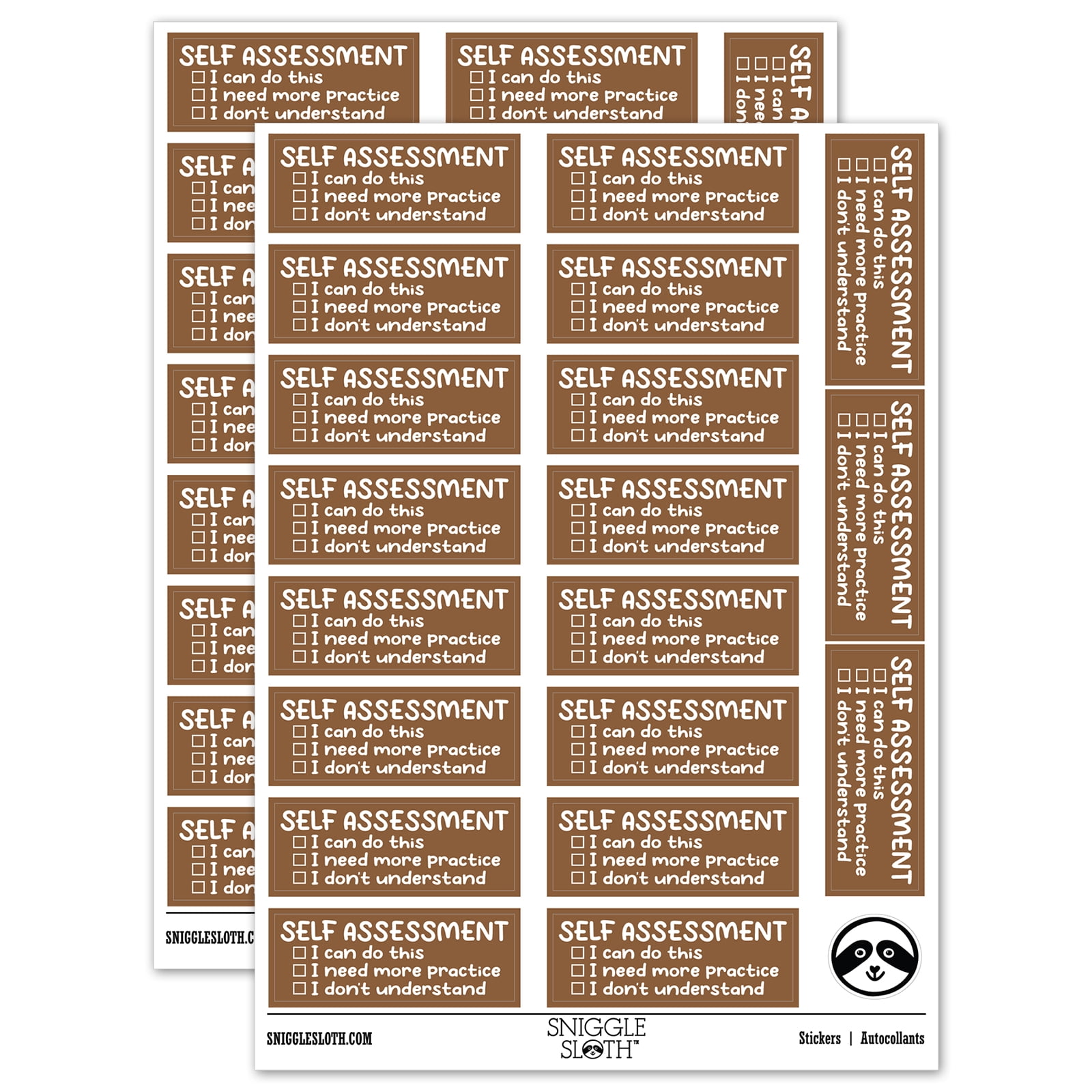 Self Assessment Teacher Student School Sticker Set - Brown - Gloss ...