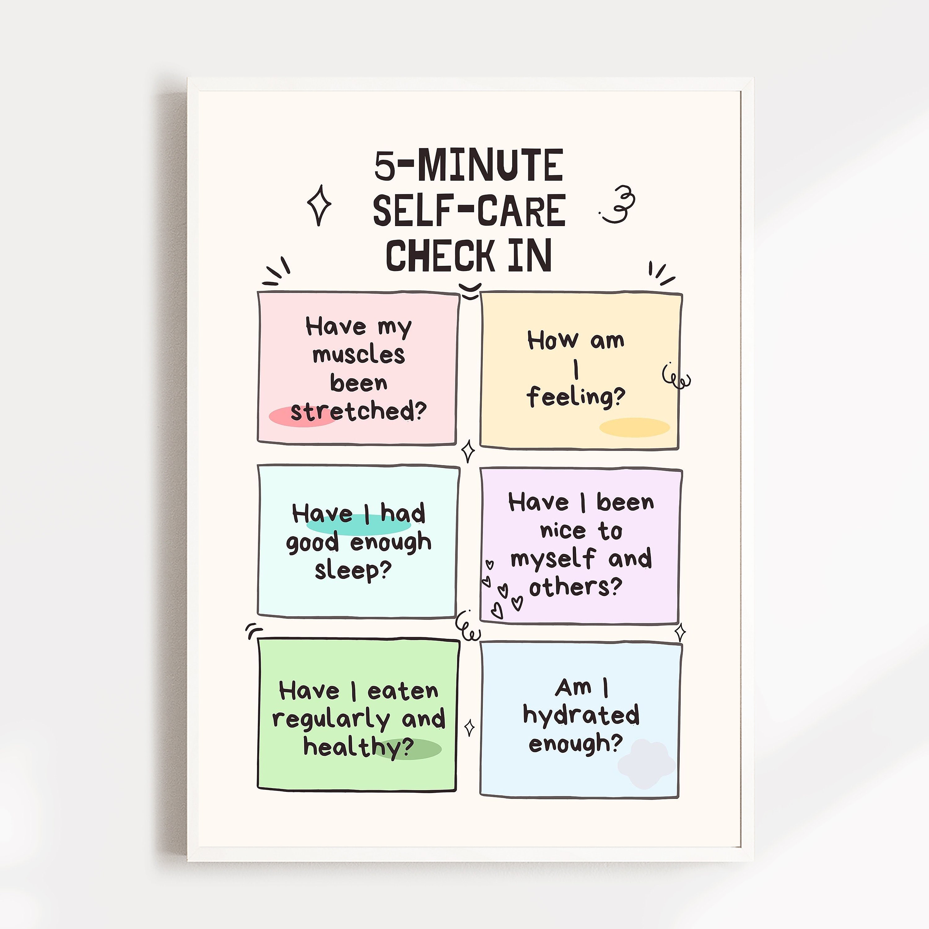 Self Care Check In Digital Poster, Mental Health Art, Well Being Print ...