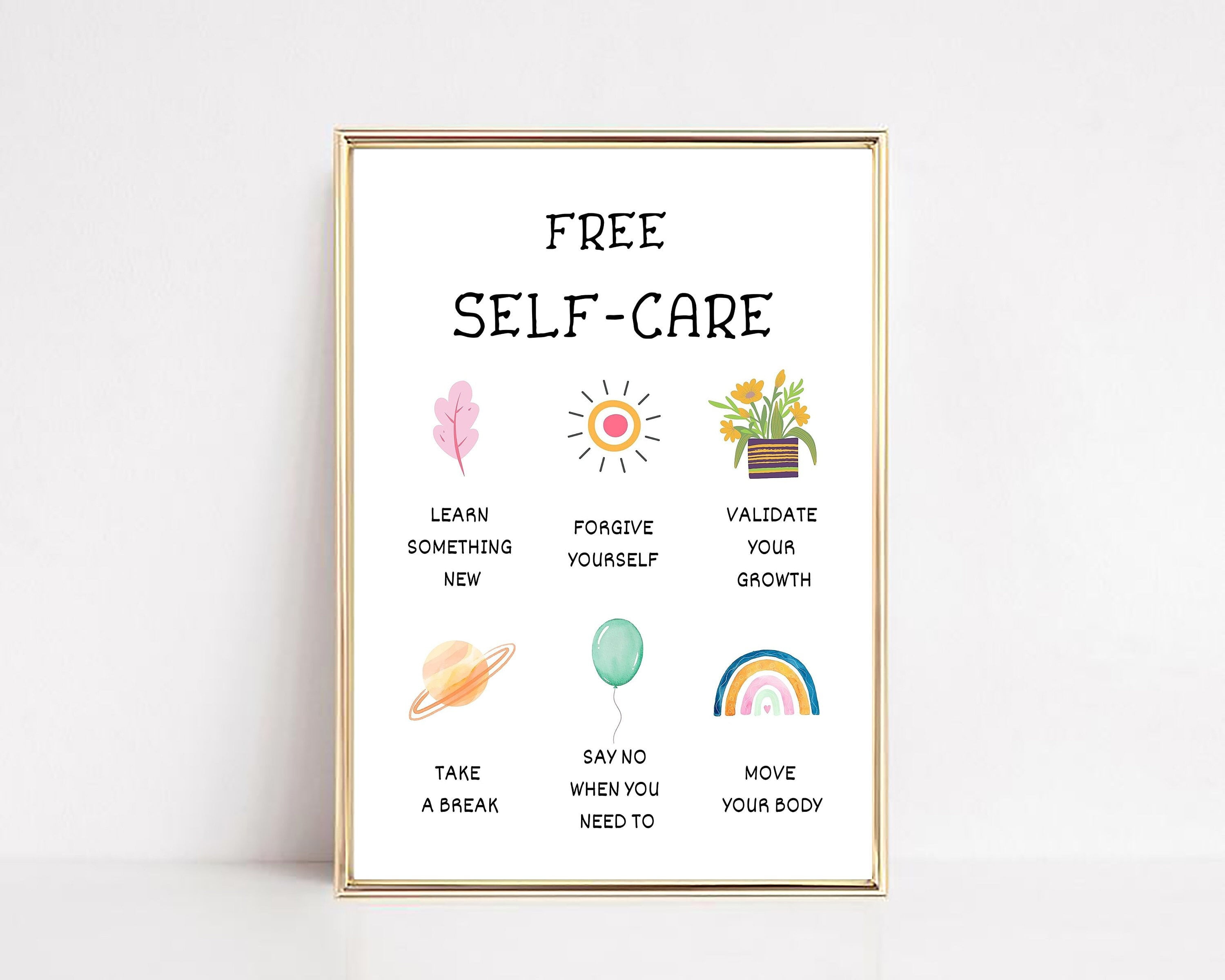 Self Care Digital Poster, Self Love Print, Mental Health Art, Well ...