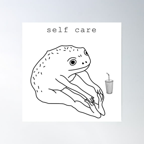 Self Care Frog With A Drink Poster Wall Art, Modern Wall Decor, 30x30 ...