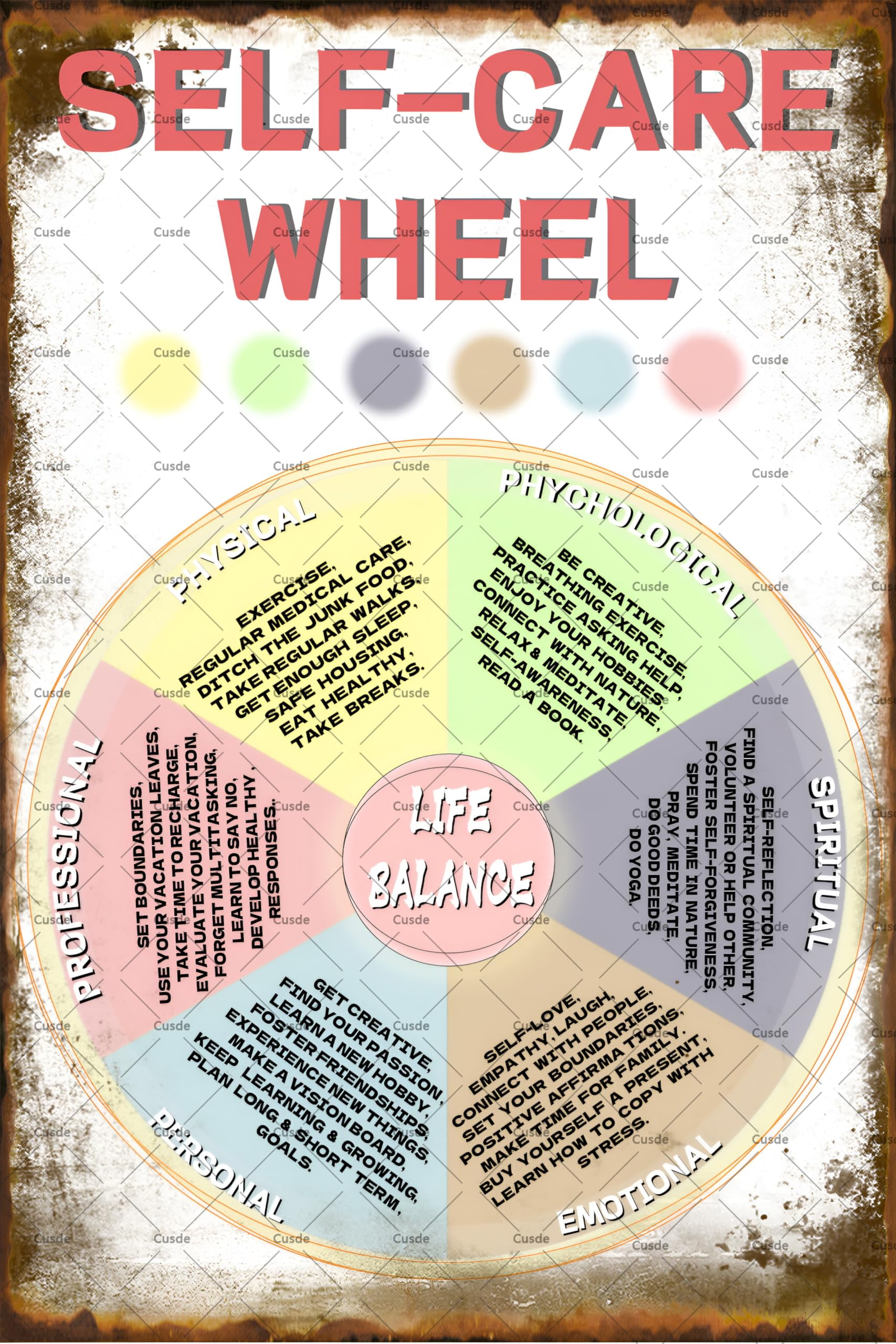 Self-Care Wheel Poster Boho Therapy Metal Tin Sign for Home Classroom ...