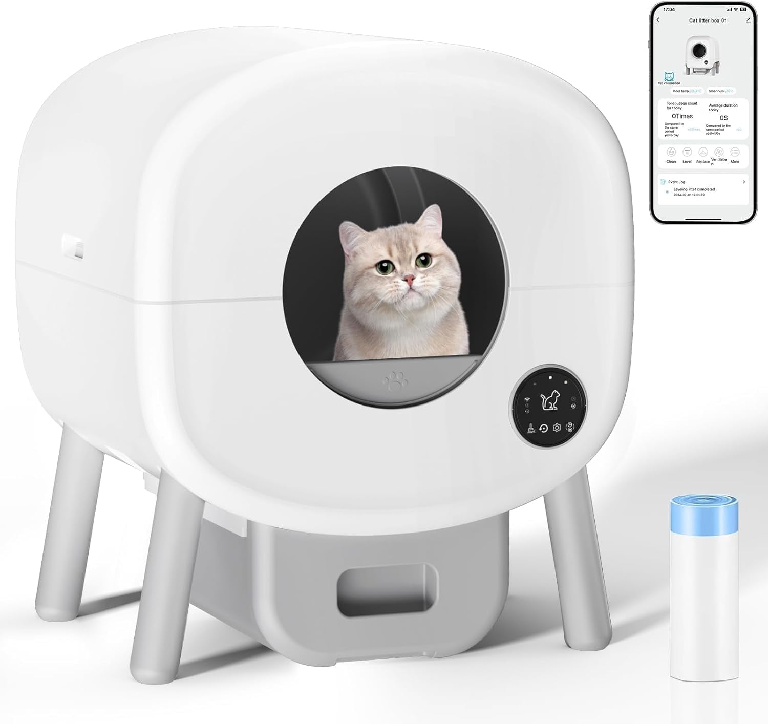 Self-Cleaning Cat Litter Box, 13L/76L Capacity, Smart App Control, Ultra-Quiet, Hygienic, White ...