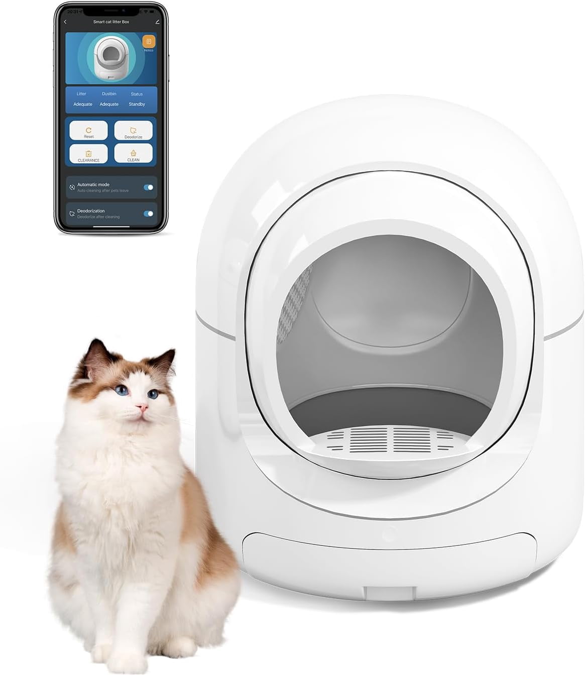 Self-Cleaning Cat Litter Box, 85L Automatic Cat Litter Box with APP ...
