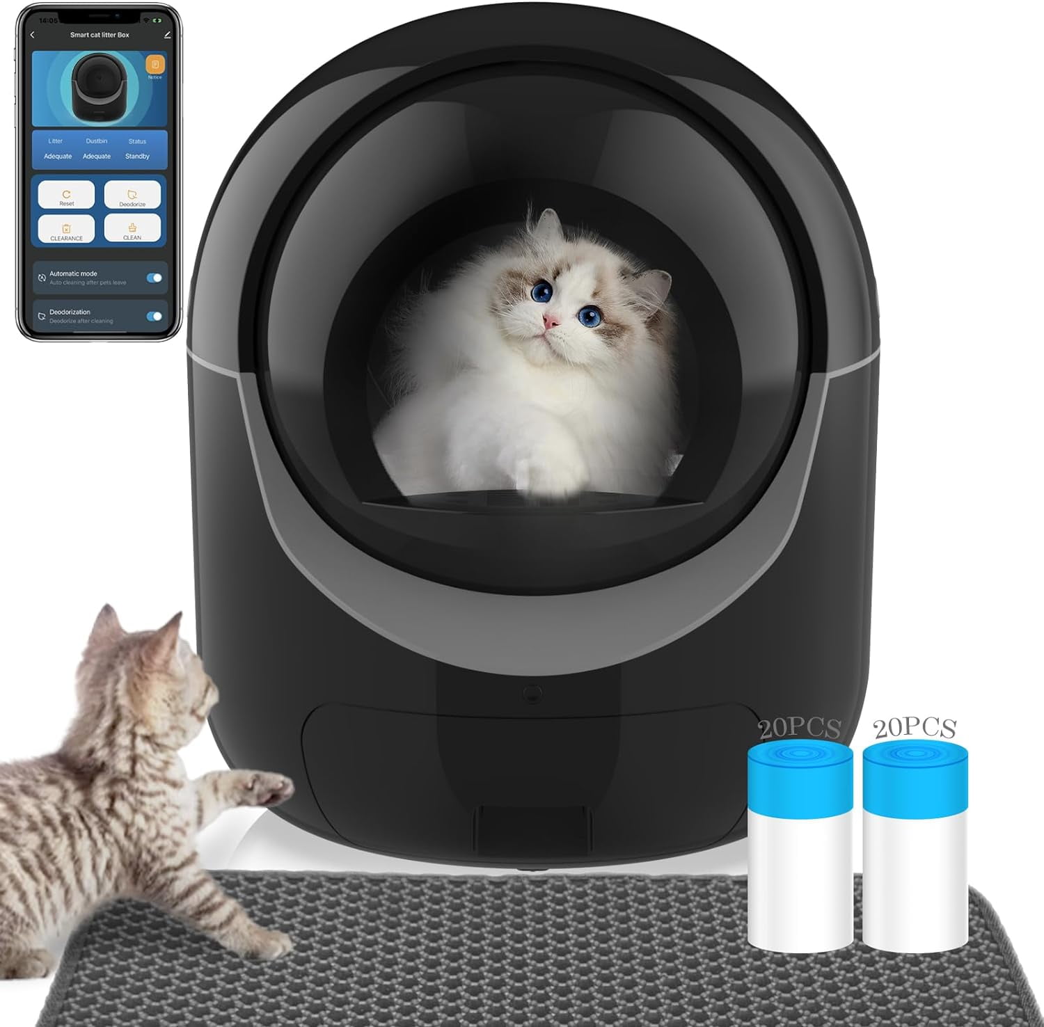 Self-Cleaning Cat Litter Box, Automatic Cat Litter Box for Multiple ...