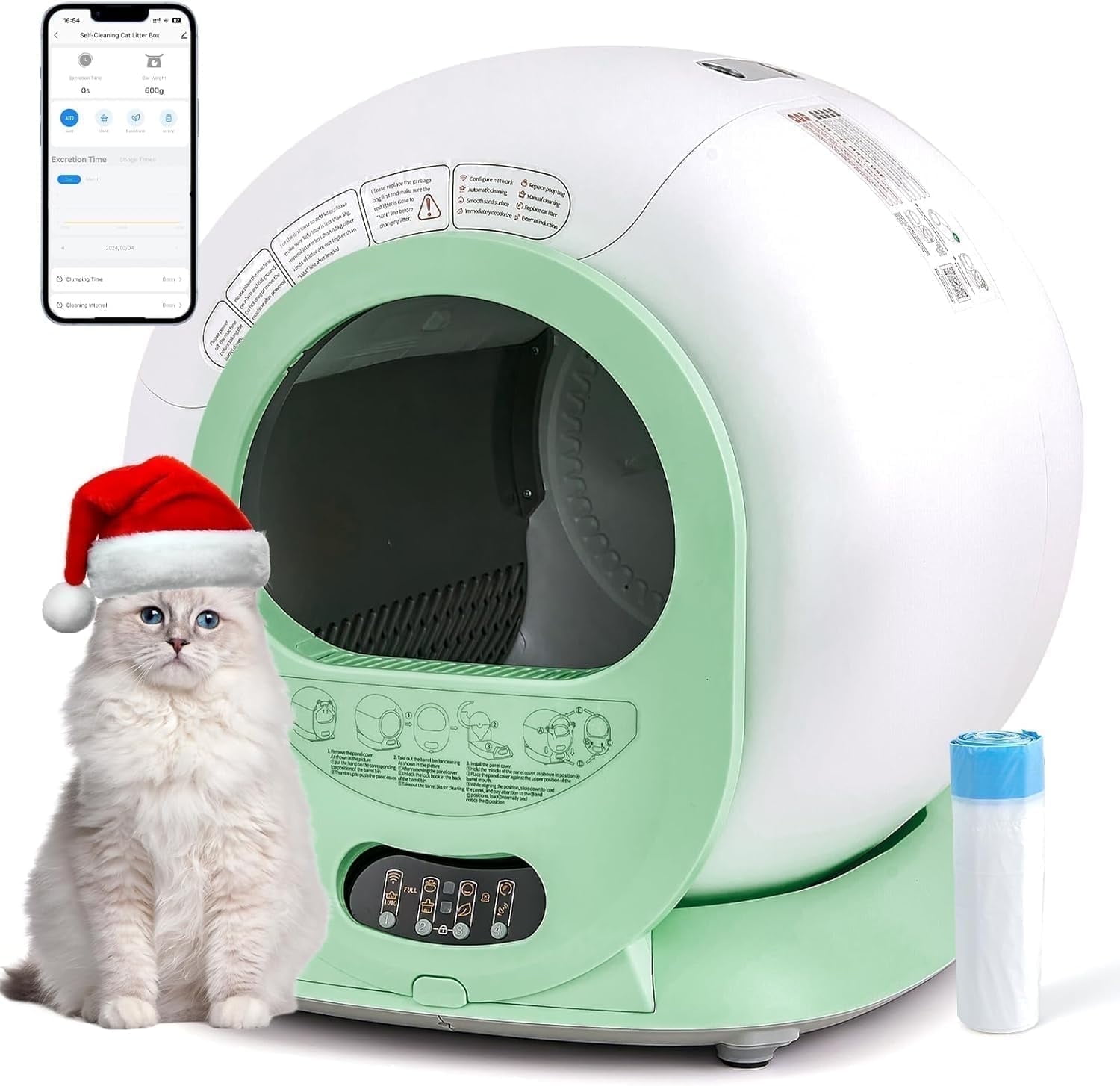 Self Cleaning Cat Litter Box, Smart Wi-Fi Litter Box Auto-Cleaning for ...