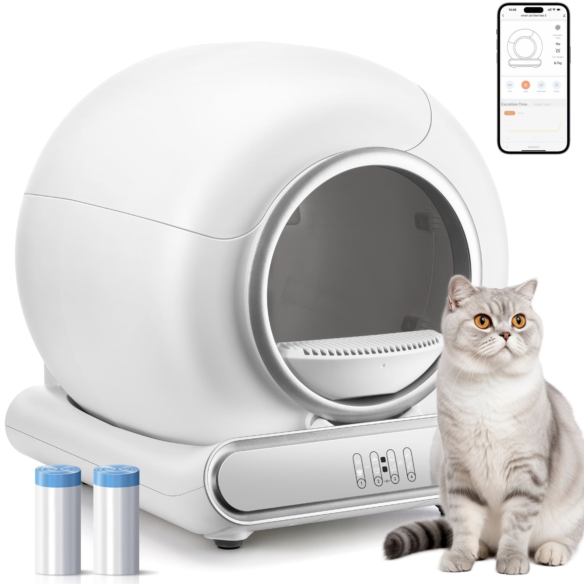 Self Cleaning Cat Litter Box, Automatic Cat Litter Box for Multiple ...