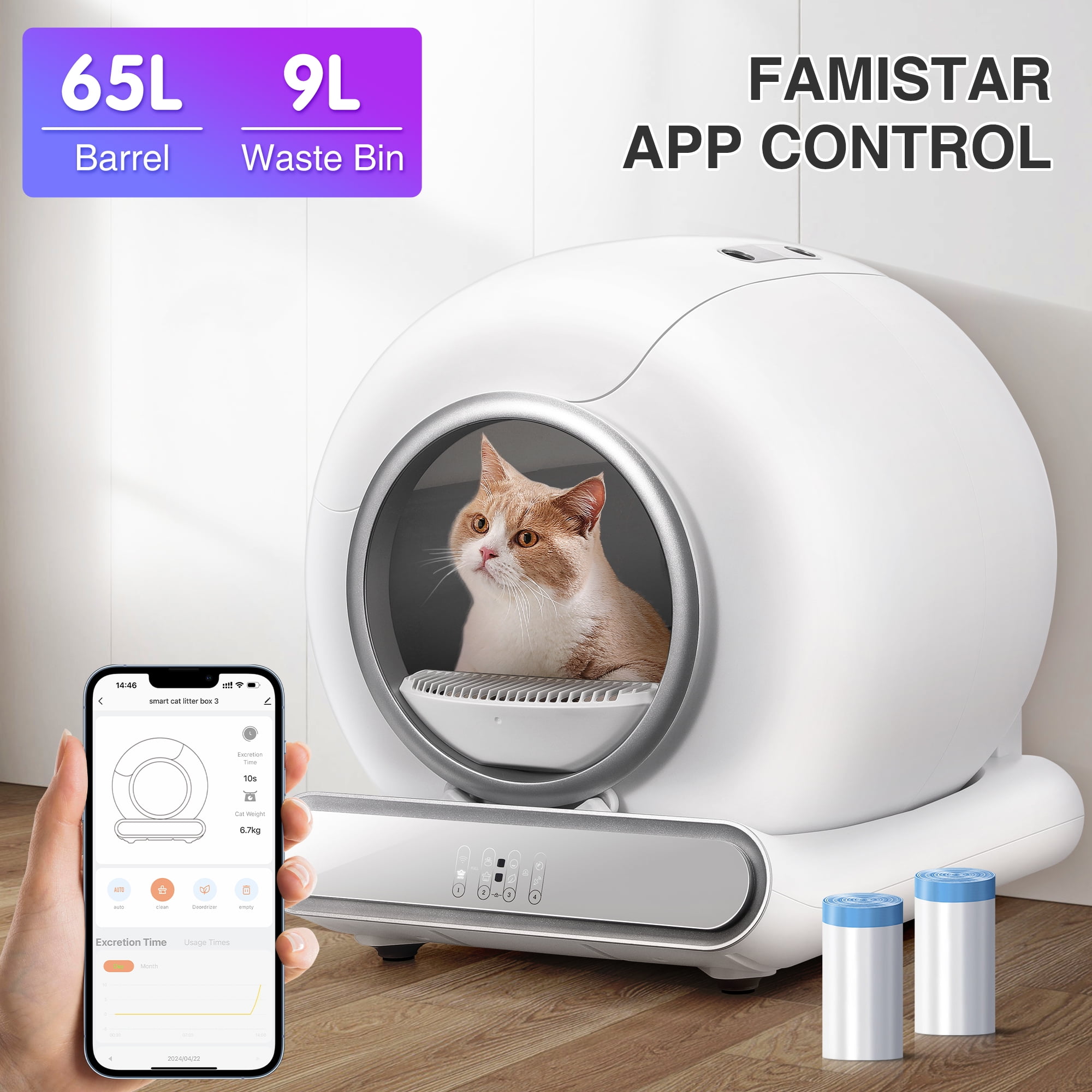 Self-Cleaning Cat Litter Box, Automatic Litter Box with APP Remote ...