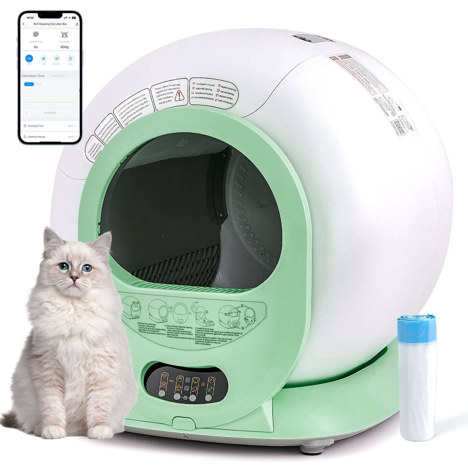 Self Cleaning Cat Litter Box, Smart Litter Box with Waste Bag - Walmart.com