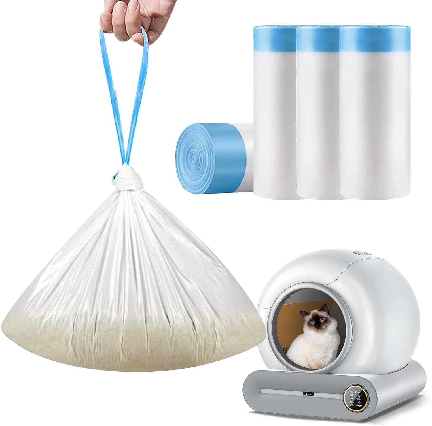 Self-Cleaning Litter Box, Drawstring Litter Box Liners, 60 Count Waste ...
