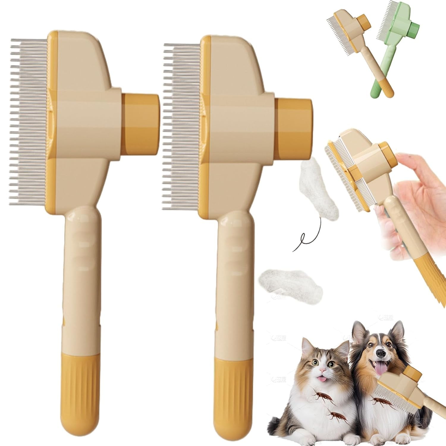 Self-Cleaning Pet Flea Comb Grooming Brush, 2025 New Pet Hair Removal ...