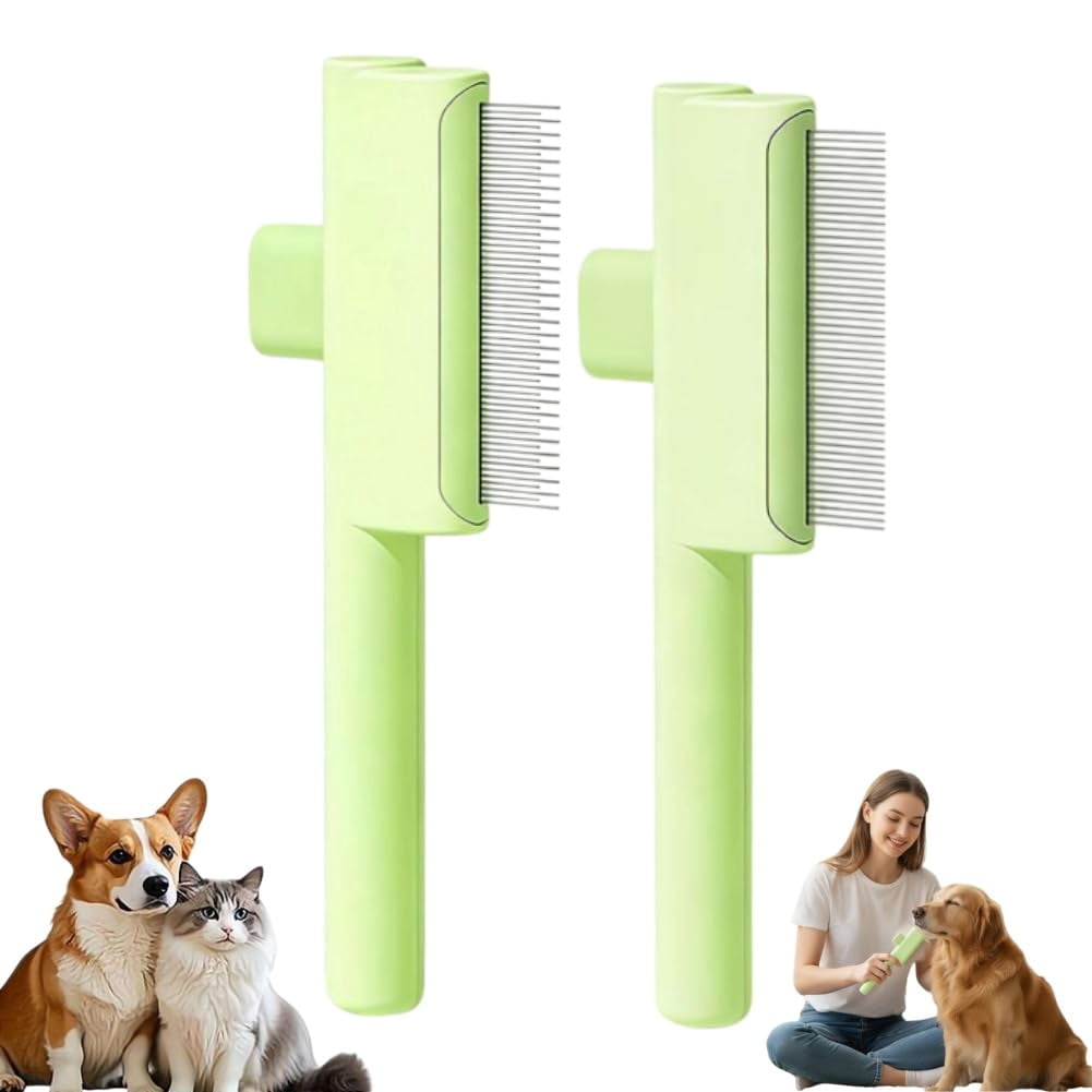 Self Cleaning Pet Grooming Comb Stainless Steel Round Teeth One Click ...