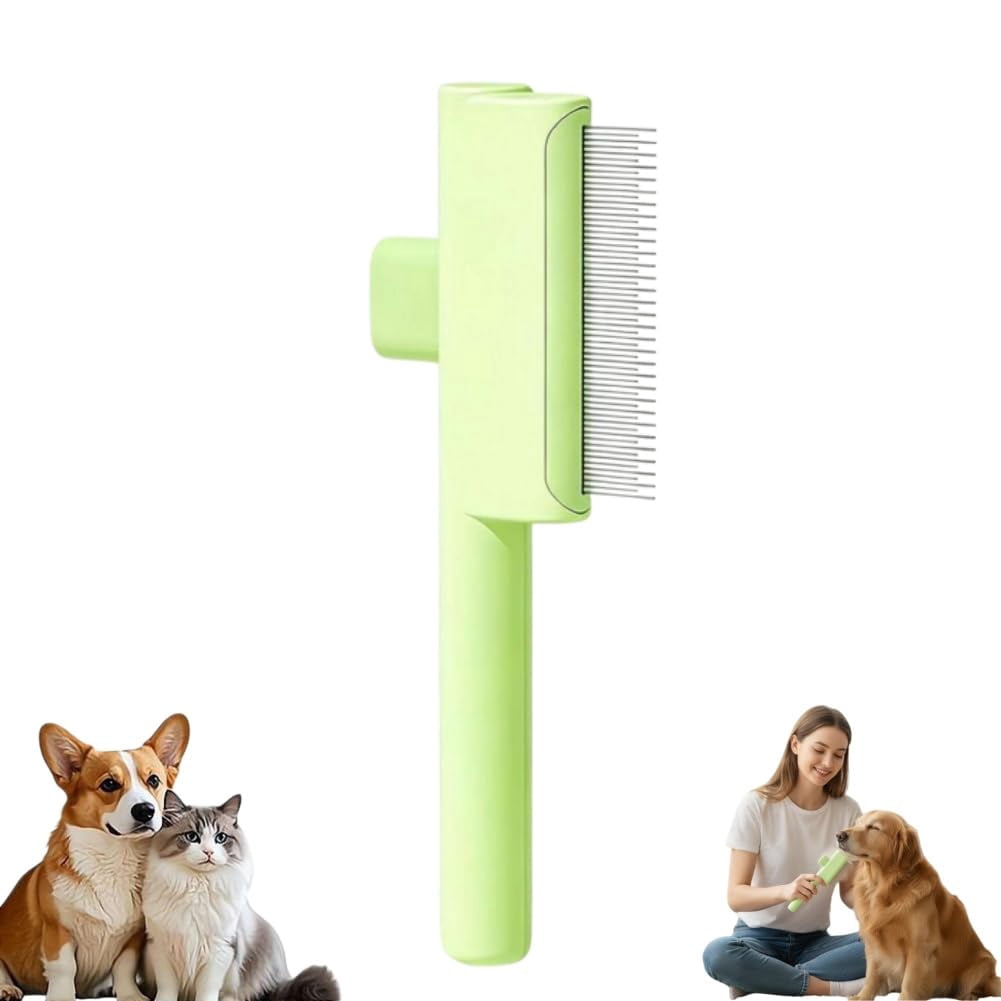 Self Cleaning Pet Grooming Comb Stainless Steel Round Teeth One Click ...