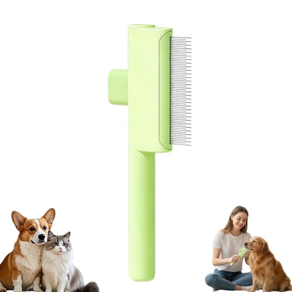 Self Cleaning Pet Grooming Comb Stainless Steel Round Teeth One Click ...