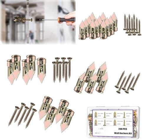Self Drilling Drywall Anchors Kit - 200 count, 2 Sizes Anchors & 4 ...