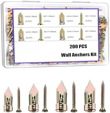 Self Drilling Drywall Anchors Kit - 200 count, 2 Sizes Anchors & 4 ...