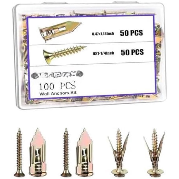 Self Drilling Drywall Anchors with Screws Kit 100 count- 50 Anchors 50 ...