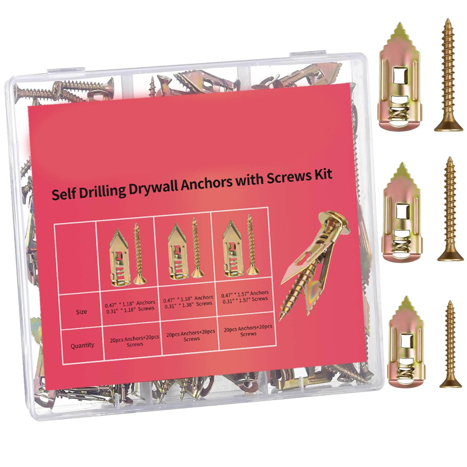 Self Drilling Drywall Anchors with Screws Kit, Heavy Duty Galvanized ...