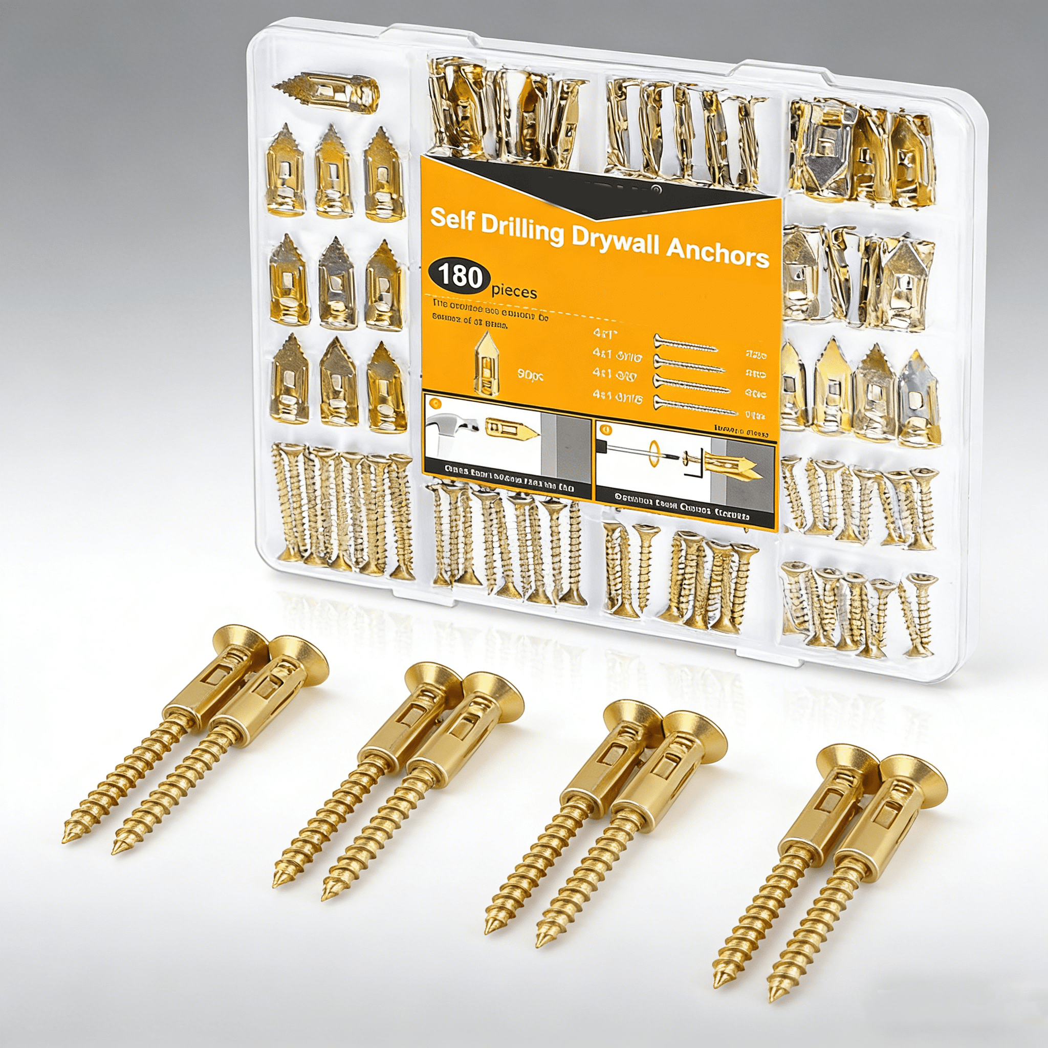 Self Drilling Drywall Anchors with Screws Kit, Metal & Heavy Duty Grip ...