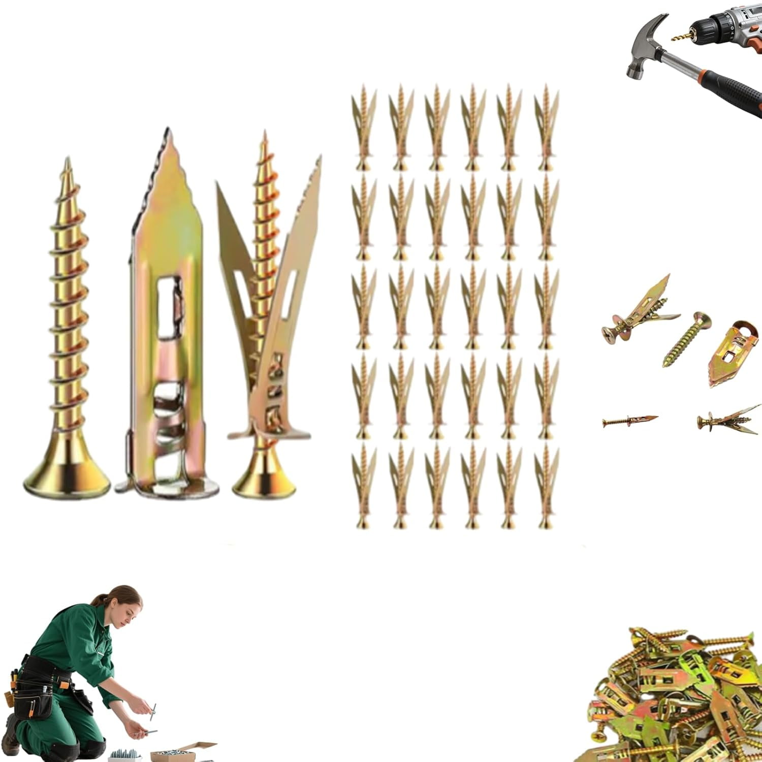 Self Drilling Drywall Anchors with Screws Kit, Zinc-Plated Metal ...