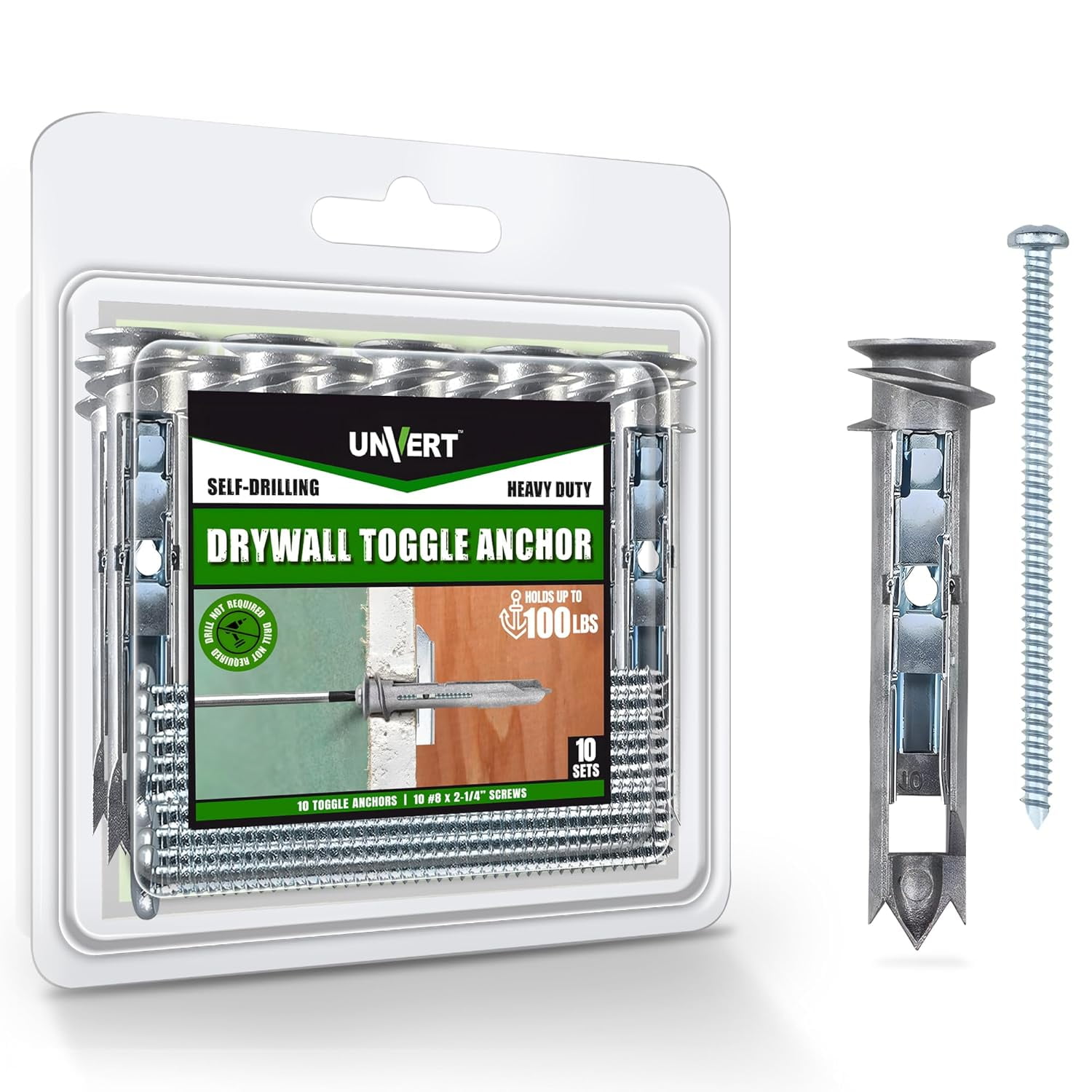 Self Drilling Ez Drywall Toggle Anchor Kit, Heavy Duty #8 Anchor with ...