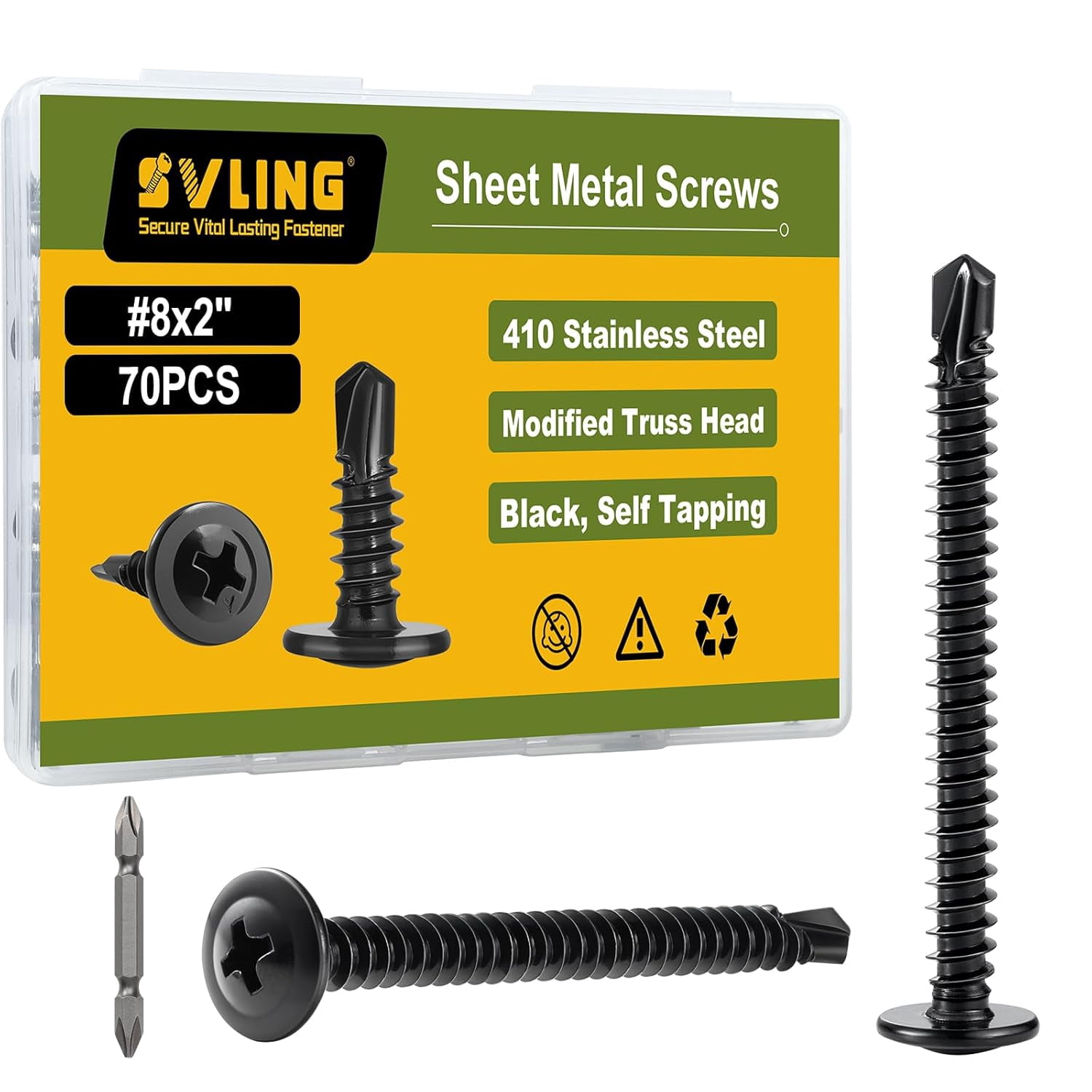 Self Drilling Screws for Metal,#8 x 2 Inch 70Pcs Sheet Metal Modified ...