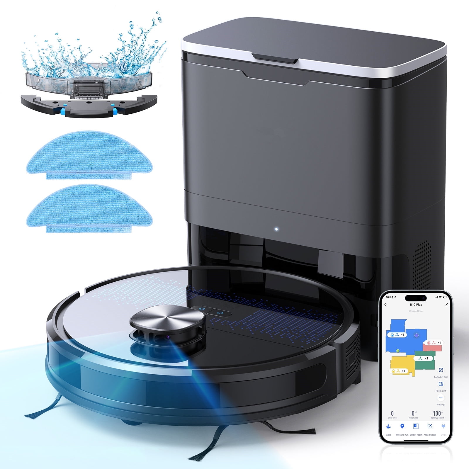 Self-Emptying Robot Vacuum and Mop with LiDAR Navigation 4500Pa Suction ...