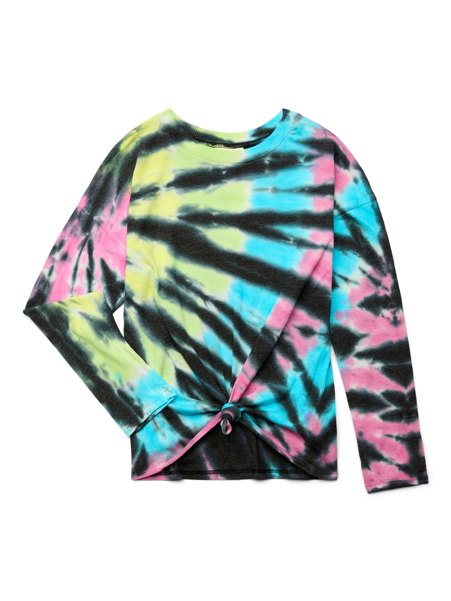 Self Esteem Girls Long Sleeve Knot Front Top - Tie Dye Print - Walmart.com