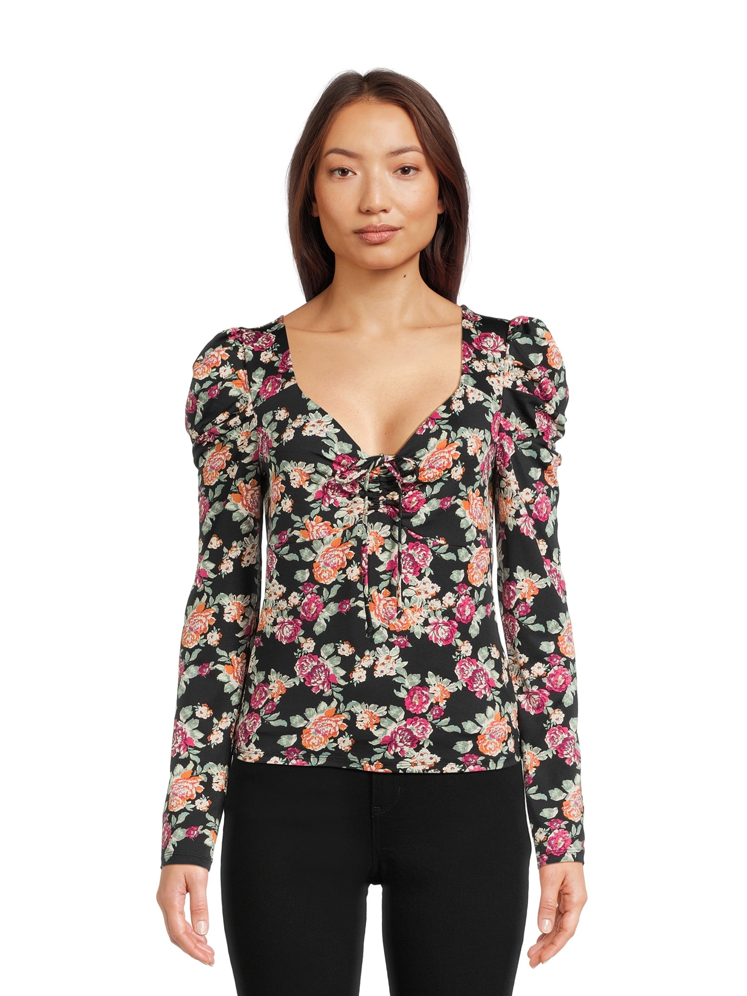 Self Esteem Juniors Cinch Front Top with Long Puff Sleeves - Walmart.com