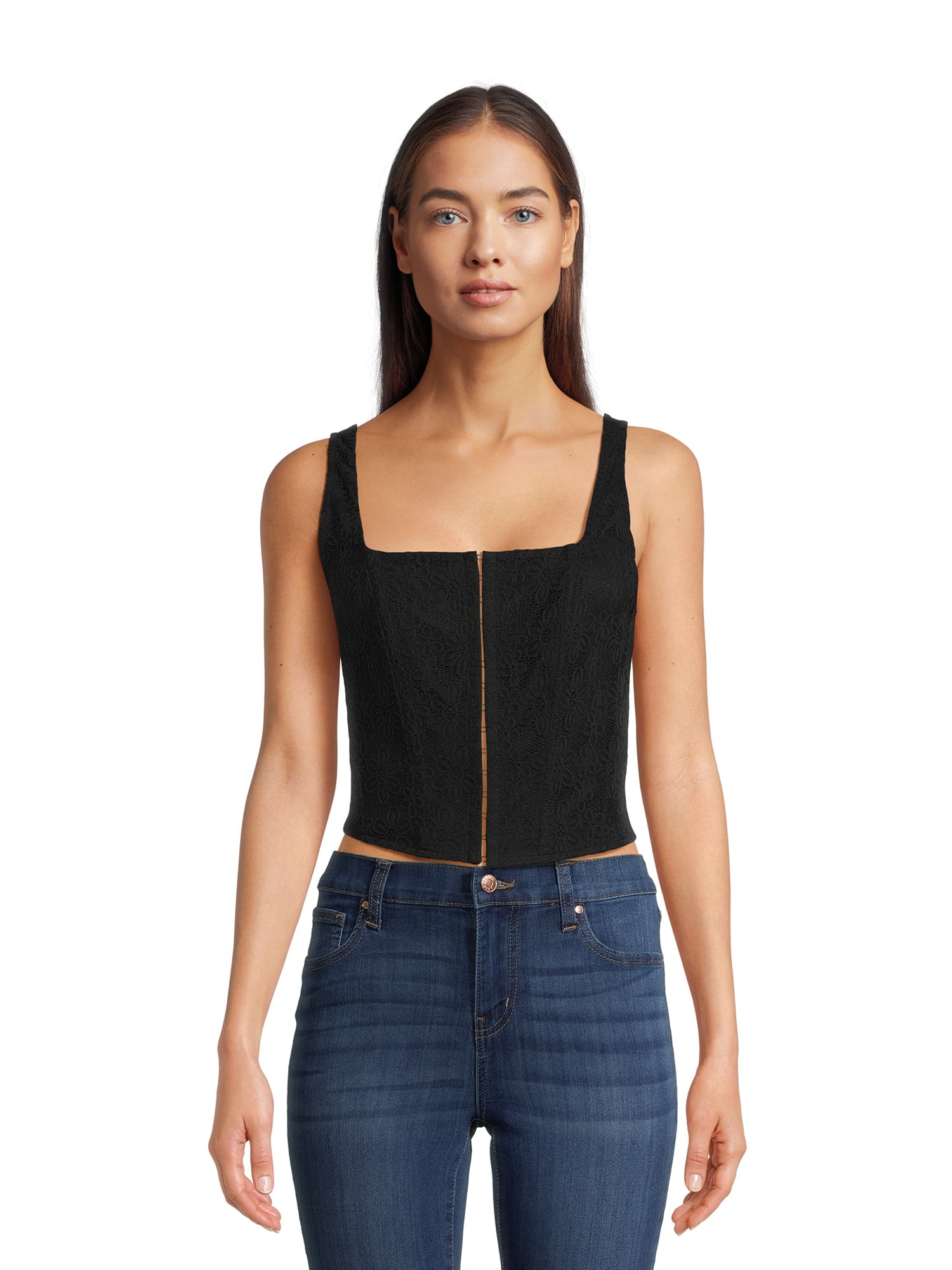 Self Esteem Juniors Lace Square Neck Corset Croptop, Sizes XS-XL ...