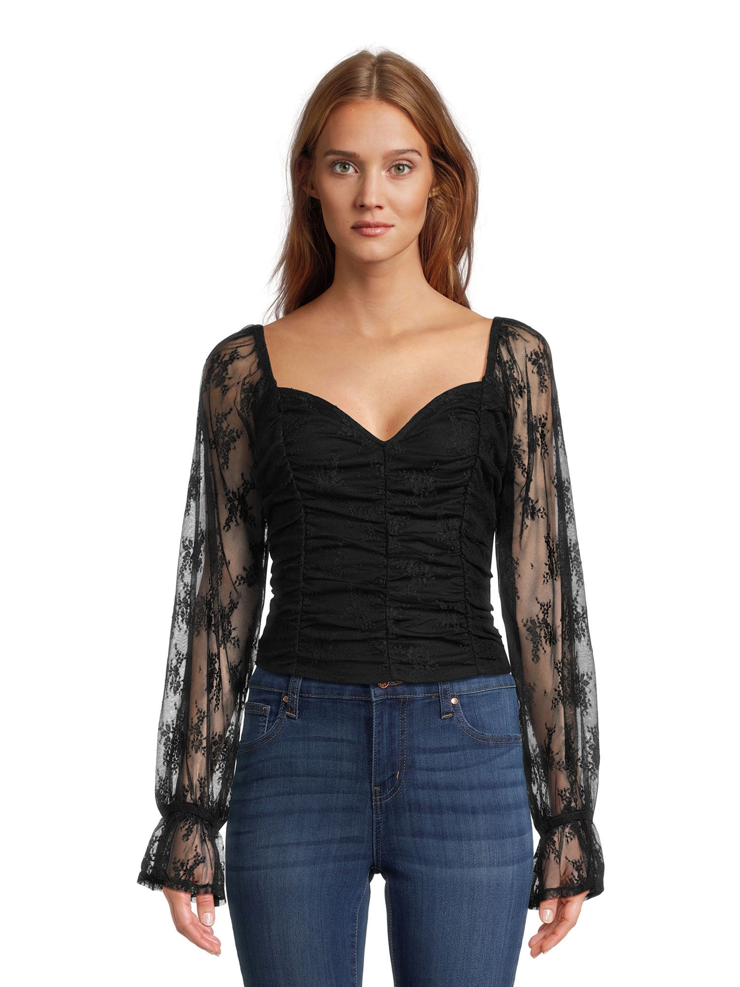 Self Esteem Juniors Shirred Bodice Crop Top with Blouson Sleeves ...