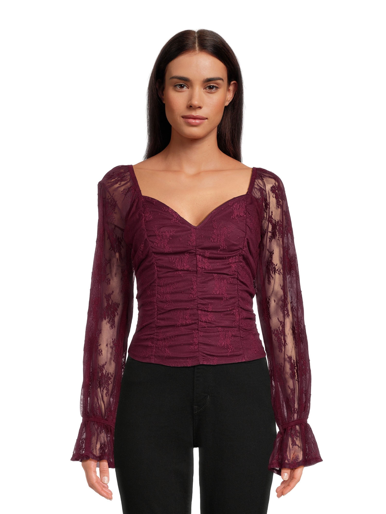Self Esteem Juniors Shirred Bodice Crop Top with Blouson Sleeves ...