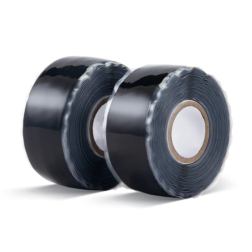 Self Fusing Silicone Tape 1 in x 10'(2PCS) Black Waterproof Rubber Leak ...