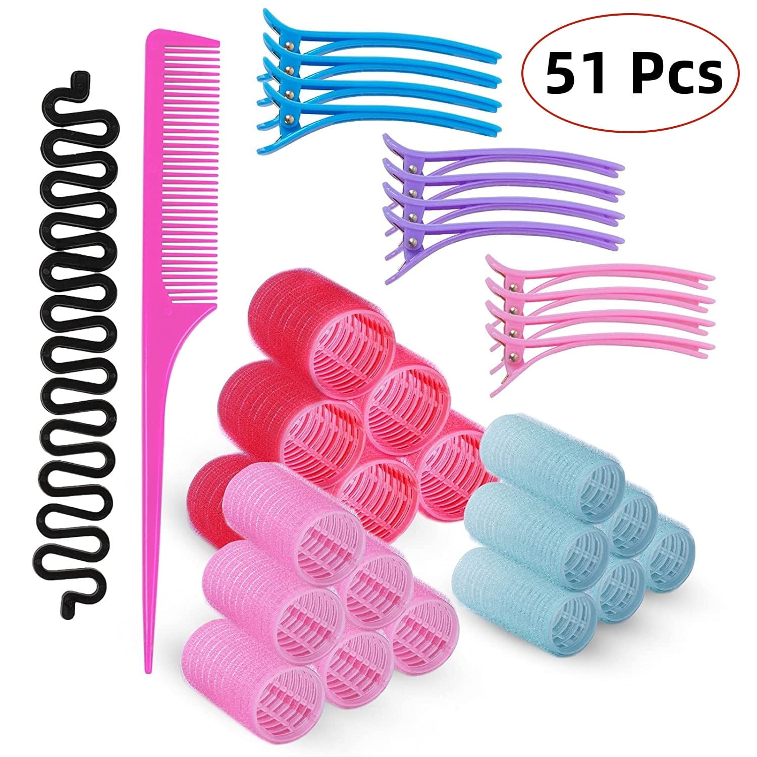 Self Grip Hair Roller Set 51 Pcs,Self Grip Hair Roller Curlers 3 Size ...