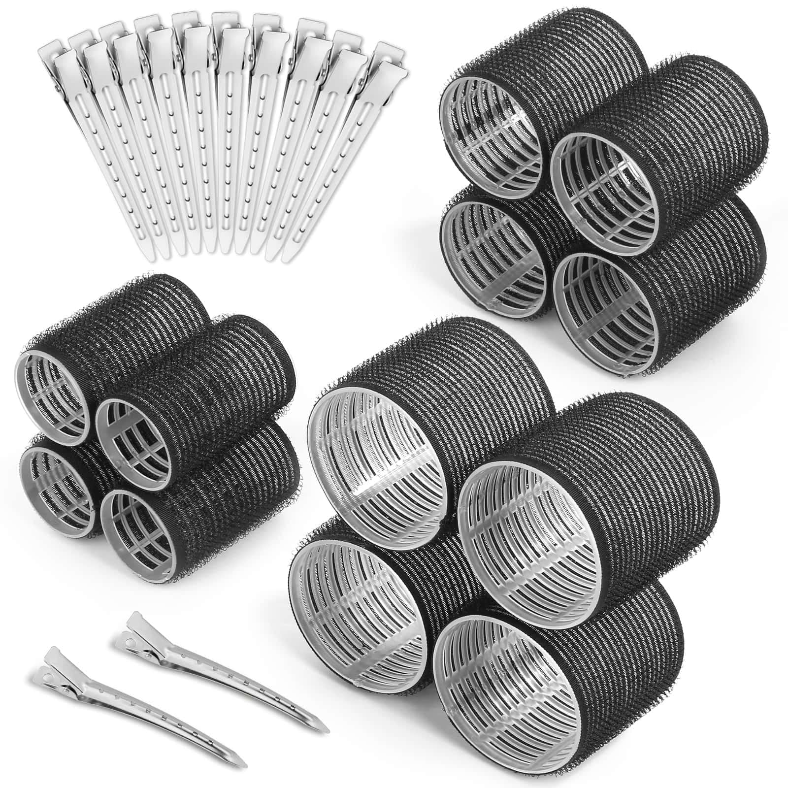 Self Grip Hair Rollers Curlers Set - 12 Pieces for Volume on Long ...