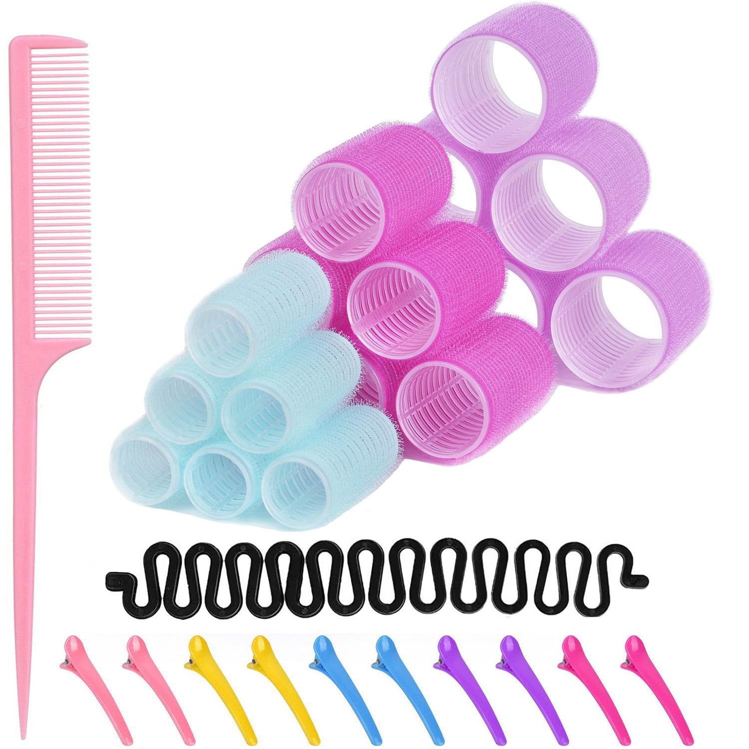 Self Grip Hair Rollers Set,18 Pcs,Hair Rollers with Hair Roller Clips ...