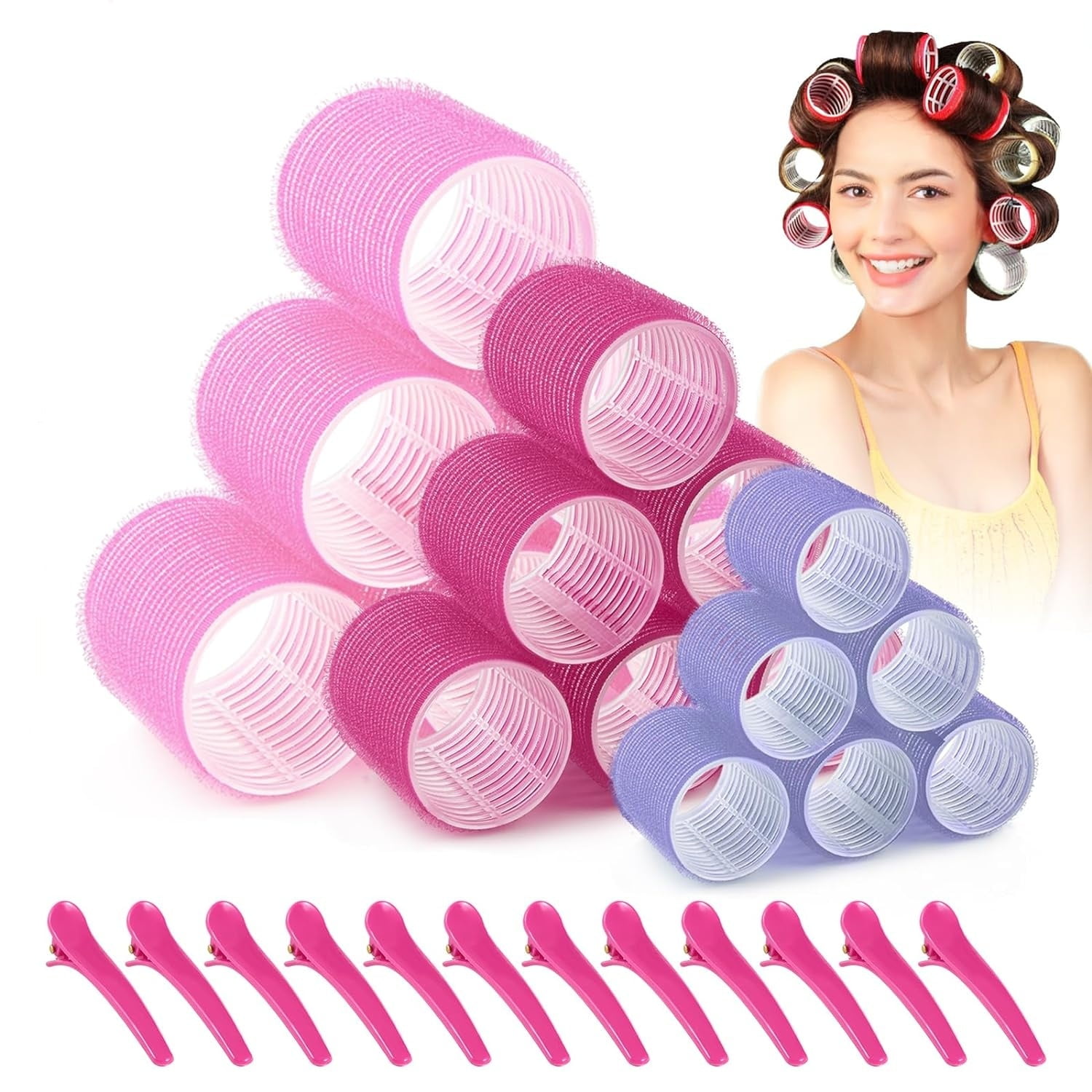 Self Grip Hair Rollers Set 30 Pcs, Hair Rollers with Clips, Jumbo Hair ...