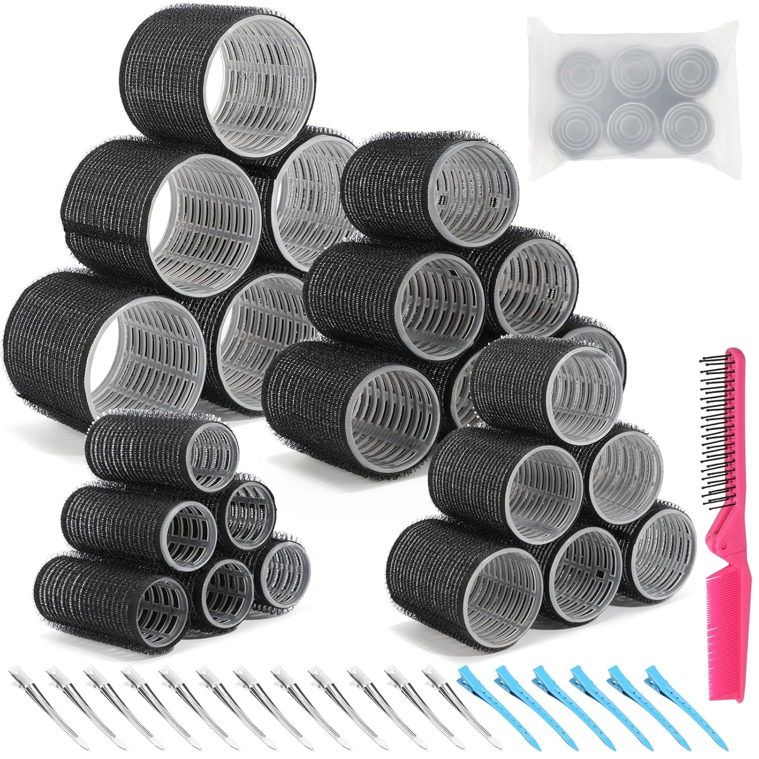 Self Grip Hair Rollers Set 43-Piece for Long Thick Hair with 4 Sizes ...