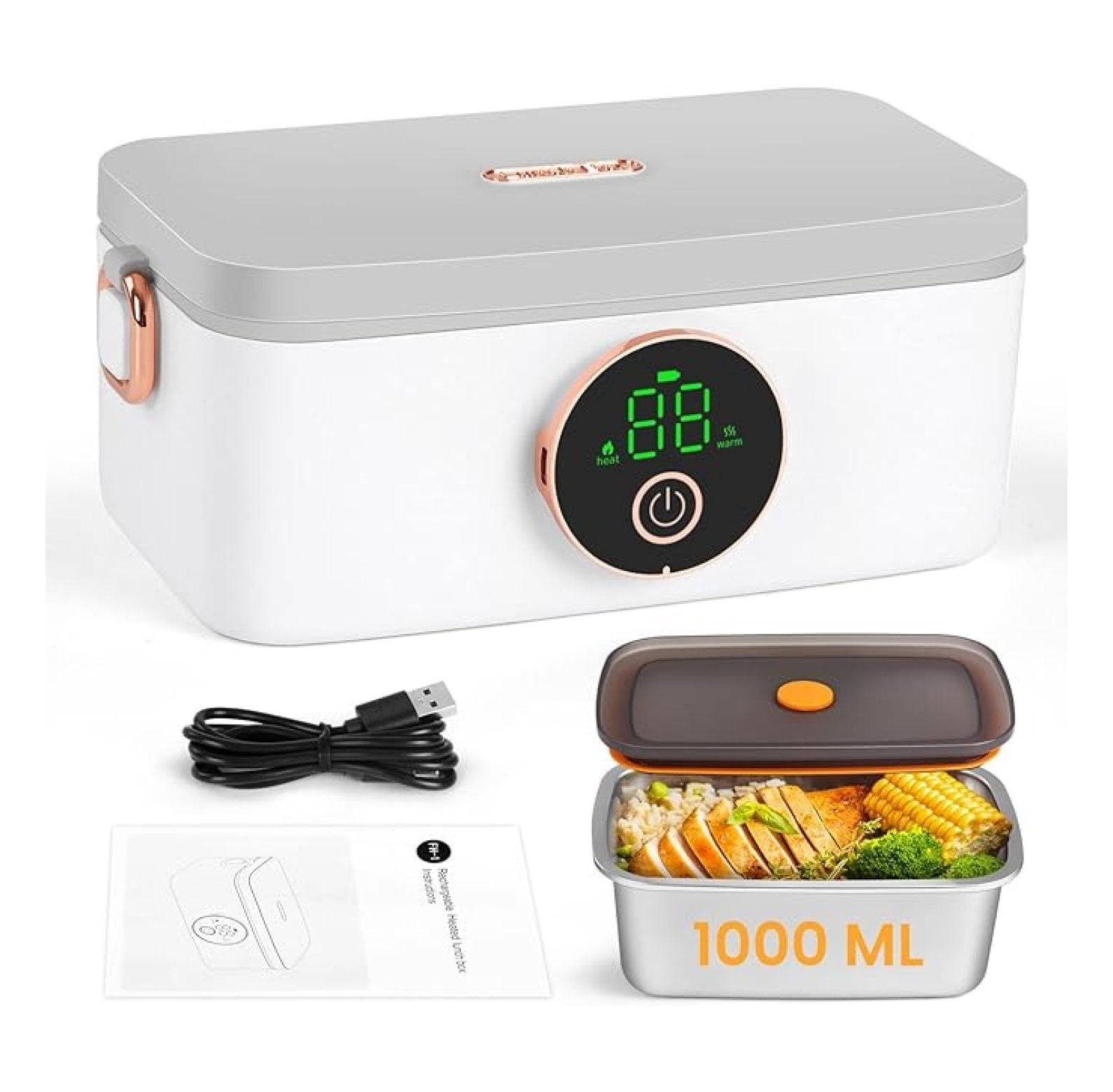 Self Heating Lunch Box, 1L Battery Powered Lunch Box with Automatic ...