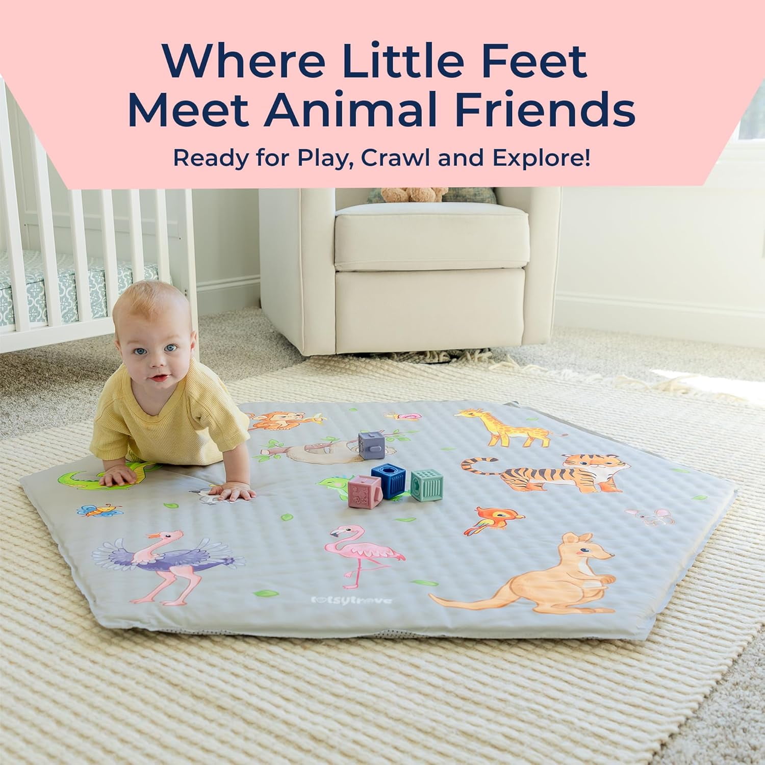 Self Inflating Hexagon Playpen Mat - 52x45in Non-Slip Cushioned Baby ...