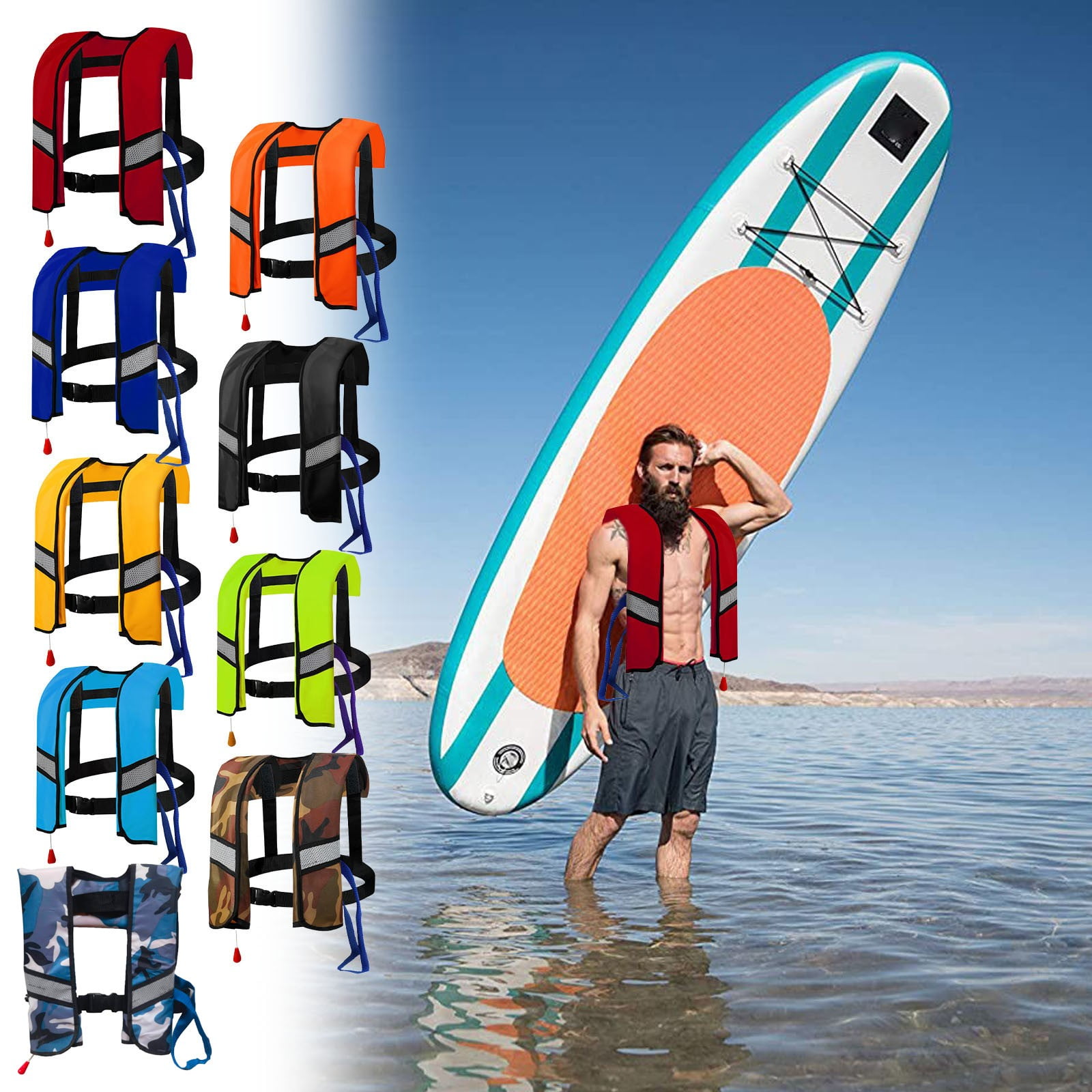 Self-Inflating Inflatable Life Vest for Adults | High Visibility ...