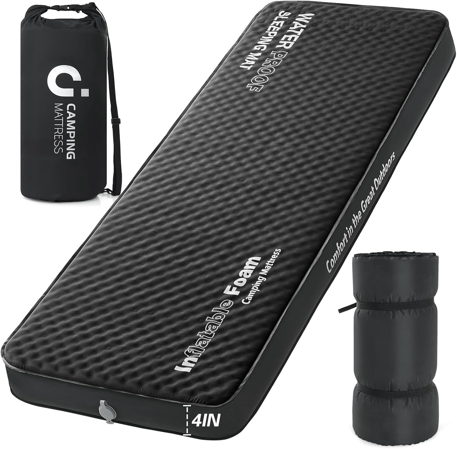 Self Inflating Sleeping Pad, 4in Ultra-Thick Foam Camping Single ...