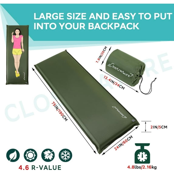 Self Inflating Sleeping Pad for Camping - 2 Inch Camping Pad ...