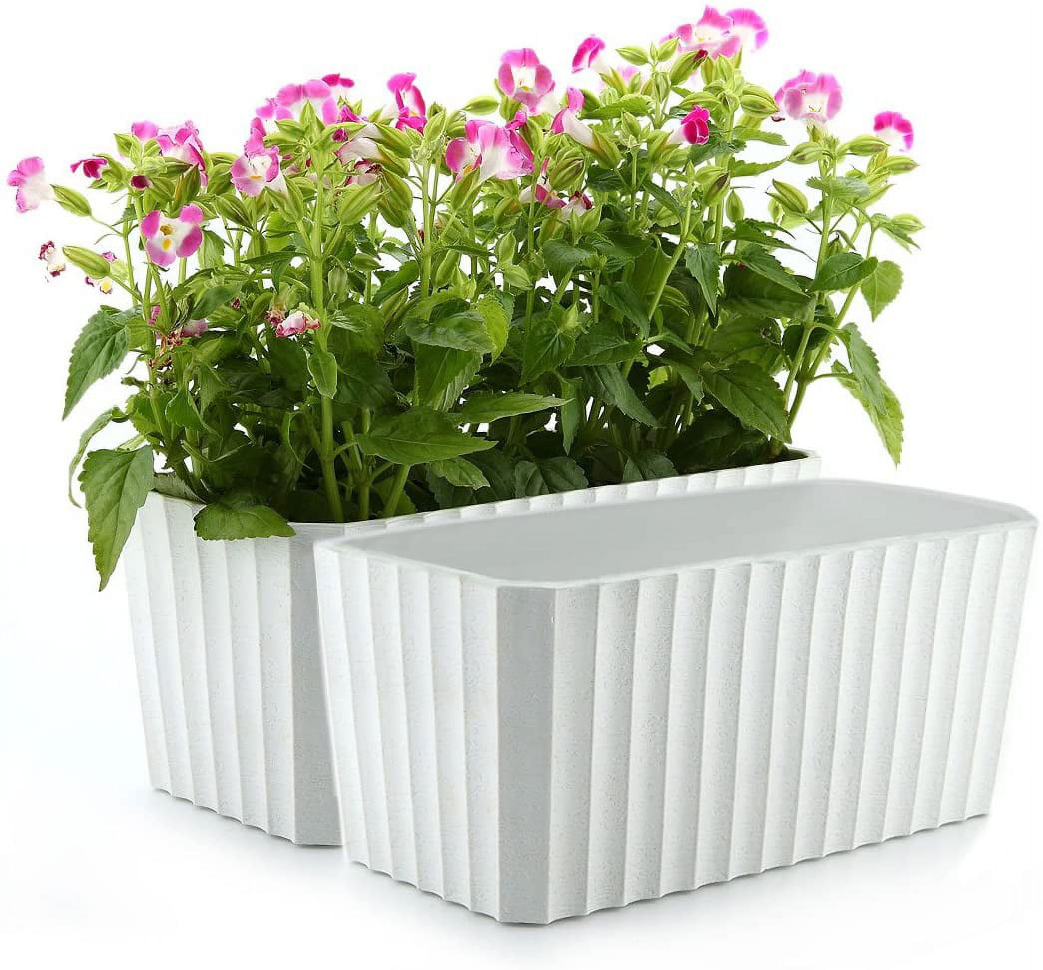 Self-Irrigation White Plastic Rectangular Flower Box Set of 2 - Pot ...