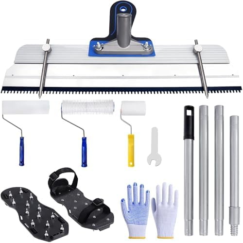 Self-Leveling Cement & Epoxy Floor Tool Kit – Rake, 9” Spike Rollers, 4 ...